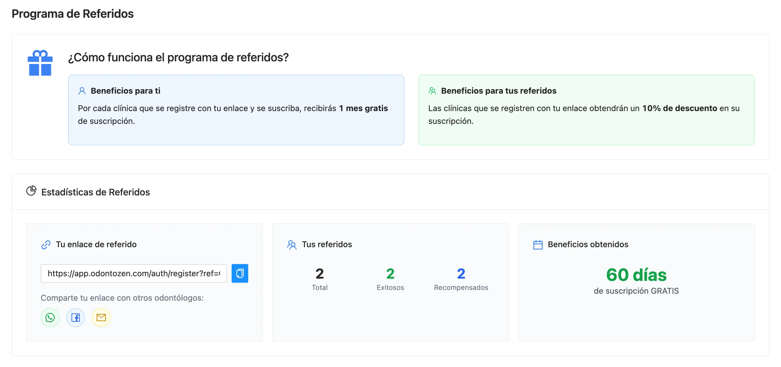 Programa de Referidos: Cómo ganar meses gratis — Odontozen Ayuda